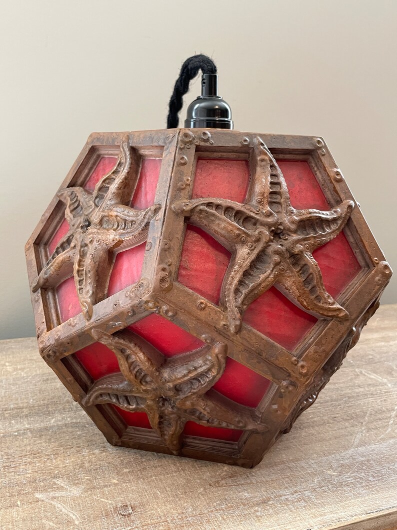 Tiki Sea Star Nautical Pendant Lamp With Light Rust With Red Accents - Etsy