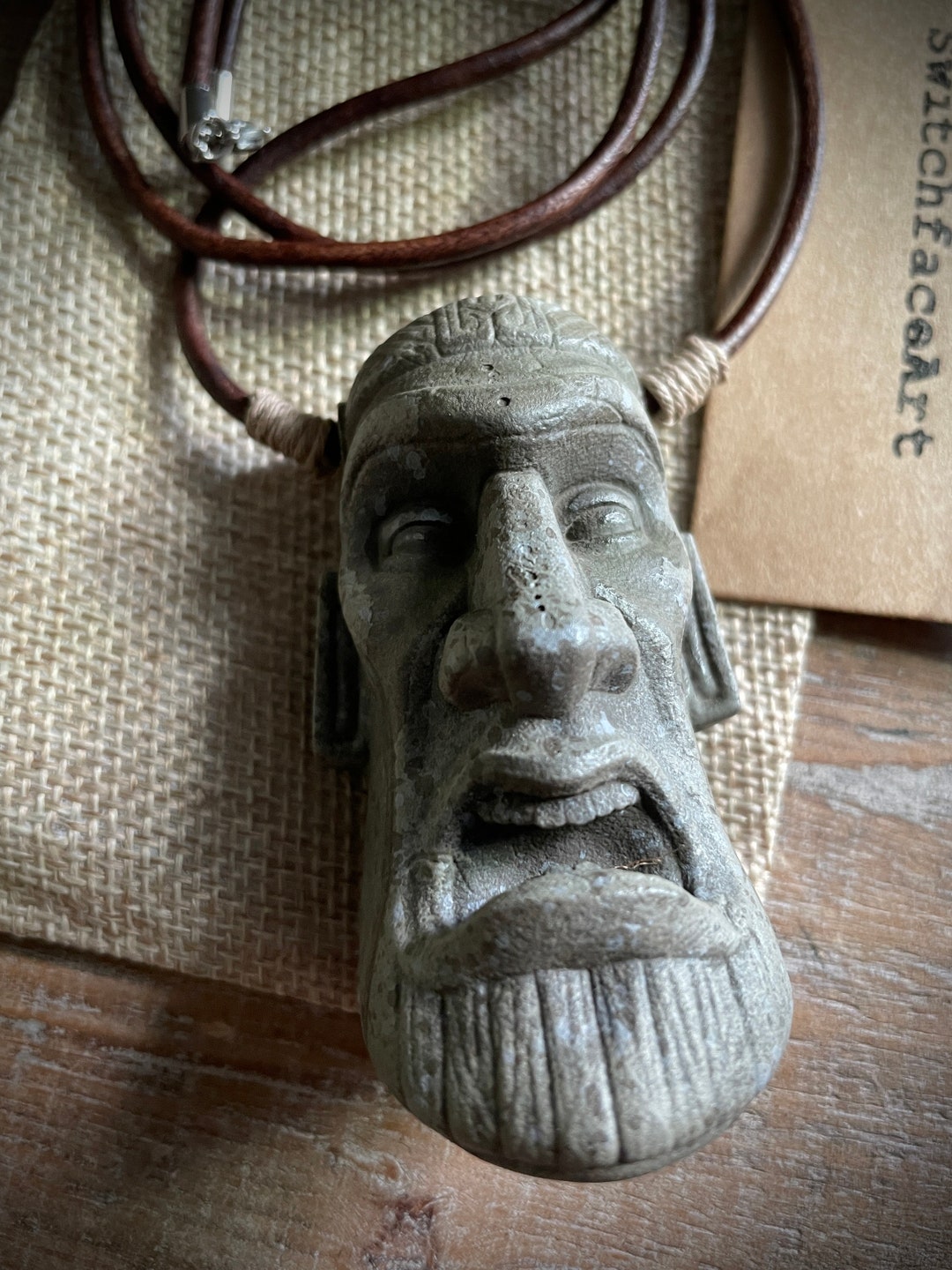 Good Luck Tiki Moai Leather Pendent Necklace - Etsy
