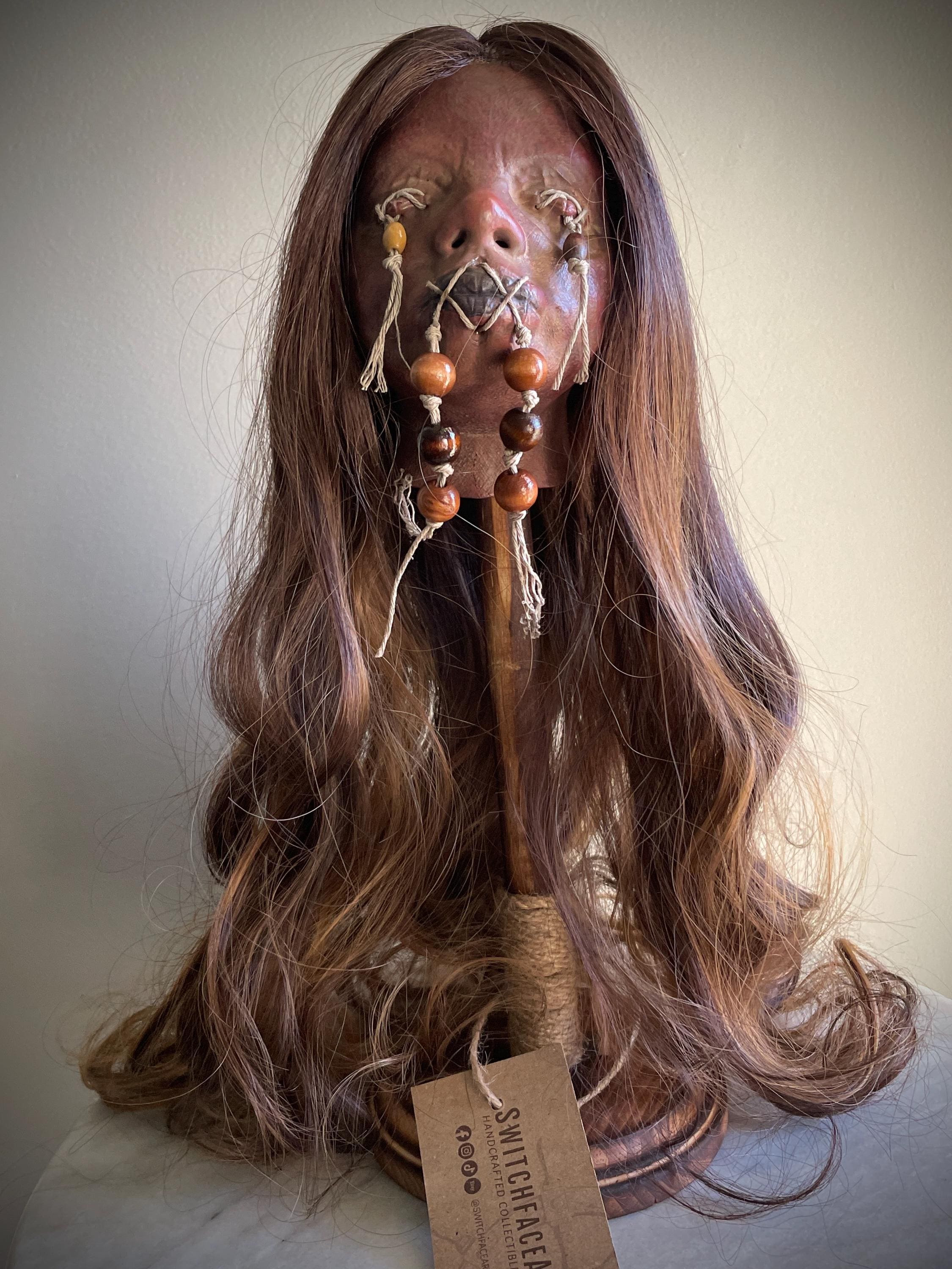 Long Hair Maiden Shrunken Head Tiki Headhunter Tsantsa Tribal Artifact ...