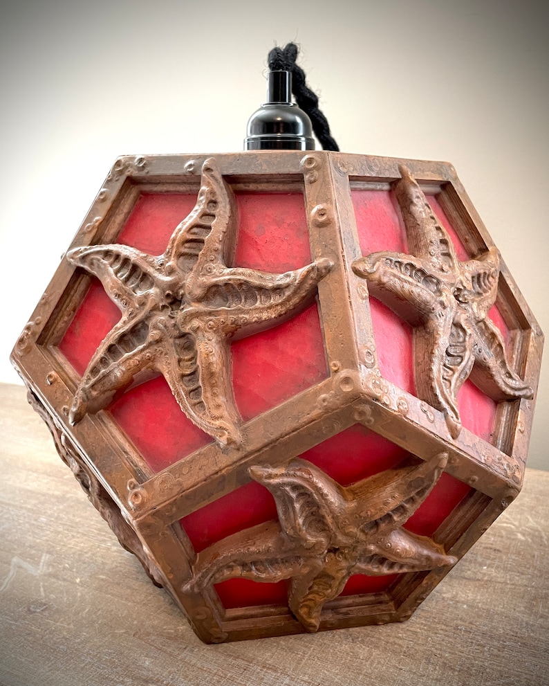 Tiki Sea Star Nautical Pendant Lamp With Light Rust With Red Accents - Etsy