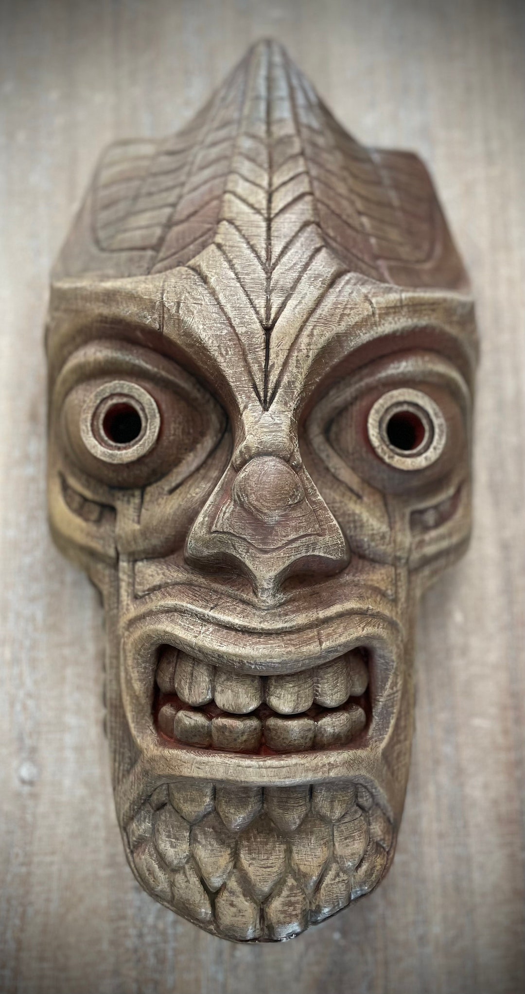 Tribal Warrior Mask Tiki Natural Wood Faux Finish - Etsy
