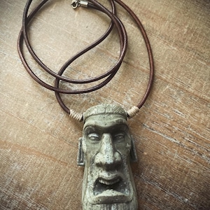 Good Luck Tiki Moai Leather Pendent Necklace - Etsy