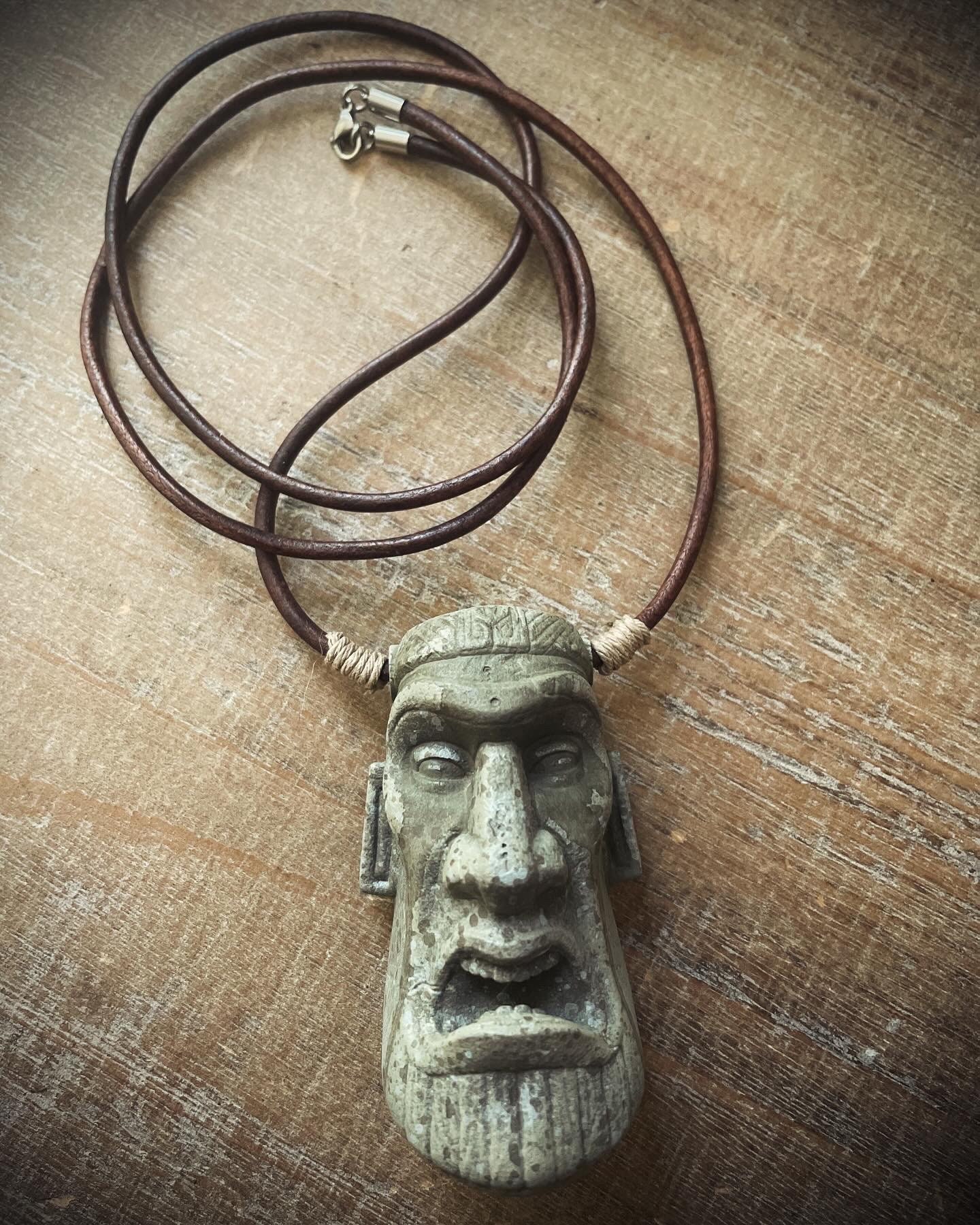 Good Luck Tiki Moai Leather Pendent Necklace - Etsy