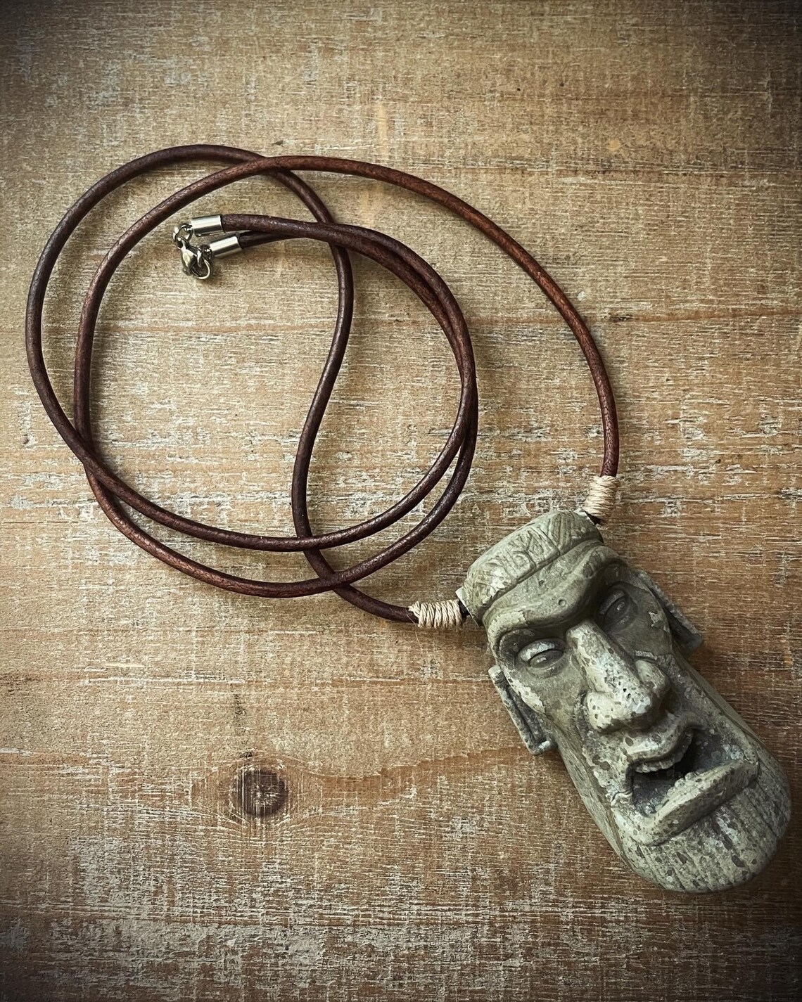 Good Luck Tiki Moai Leather Pendent Necklace - Etsy