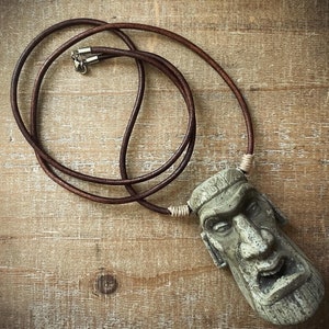 Good Luck Tiki Moai Leather Pendent Necklace - Etsy