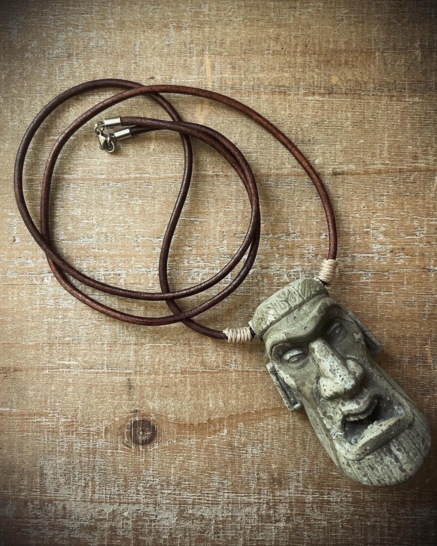 Good Luck Tiki Moai Leather Pendent Necklace - Etsy
