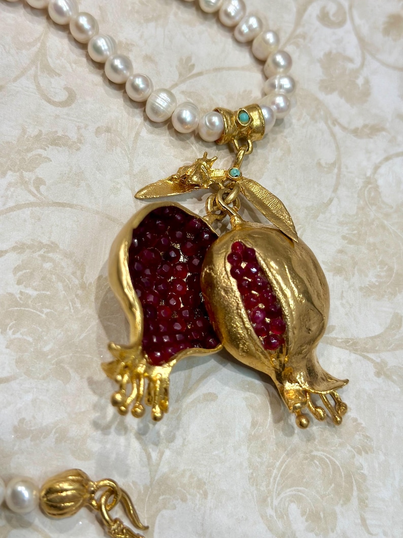 Pomegranate and Pearl Statement Necklace - Etsy