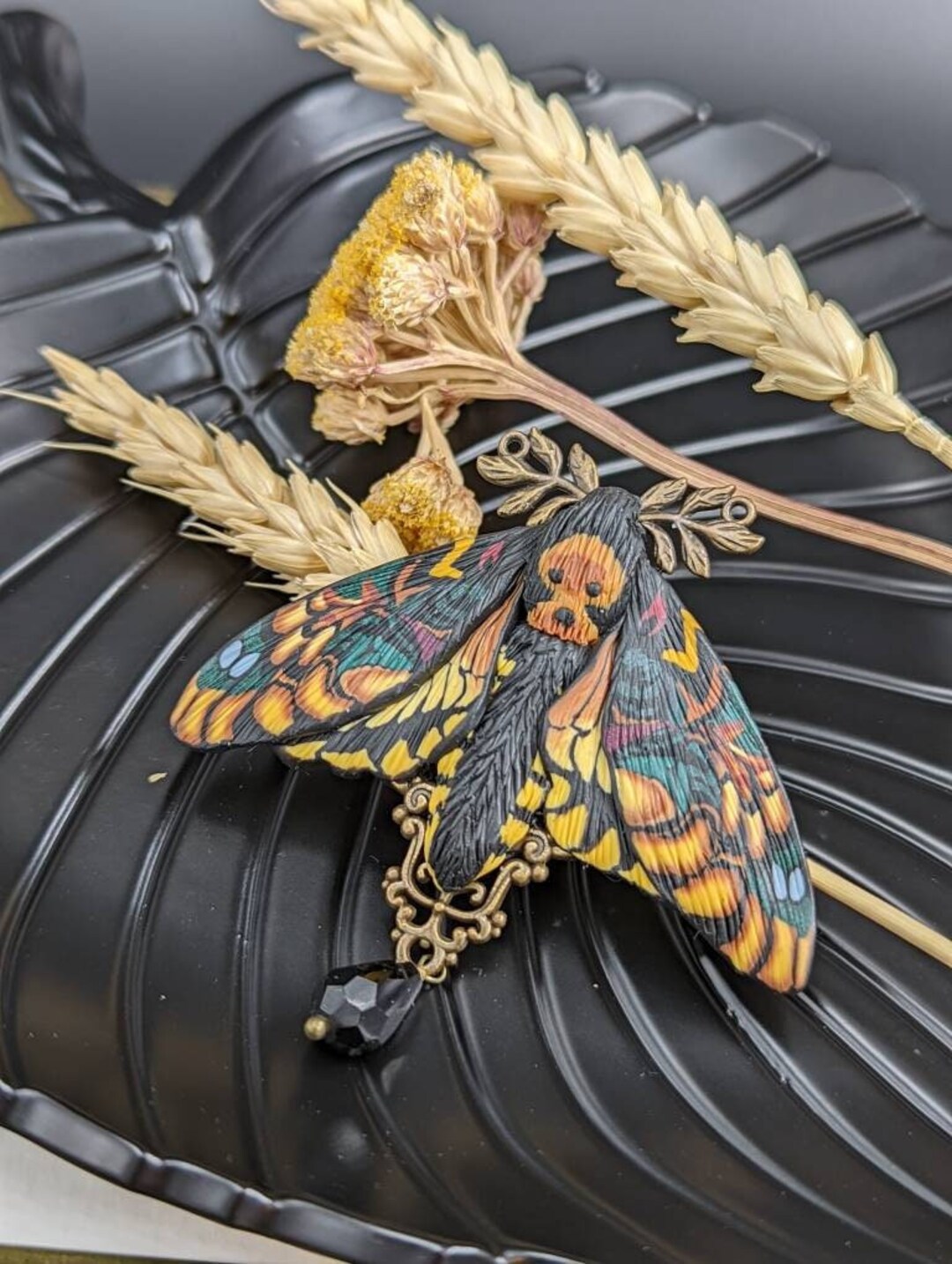 Death Head Moth Polymer Clay Brooch Black Butterfly Insect Jewelry ...