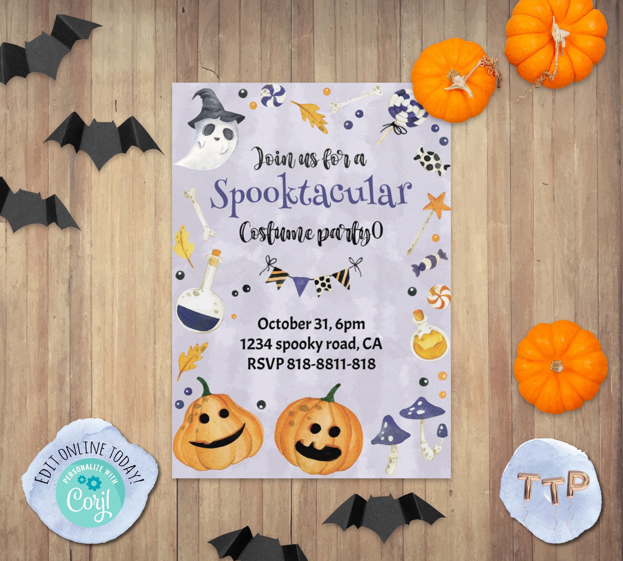 Editable Halloween Party Invitation Cute Kids Halloween Birthday Invite ...