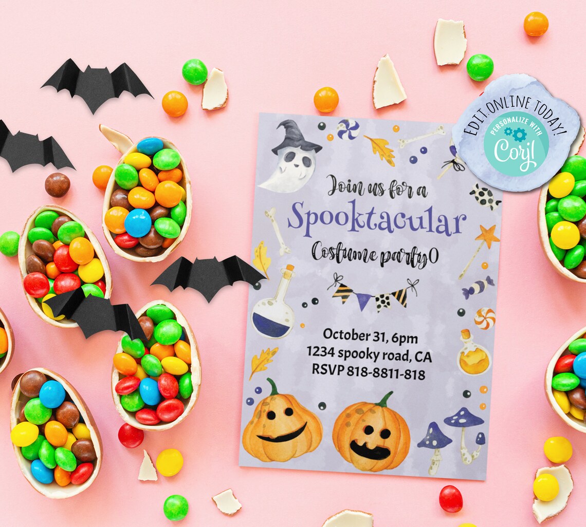 Editable Halloween Party Invitation Cute Kids Halloween Birthday Invite ...