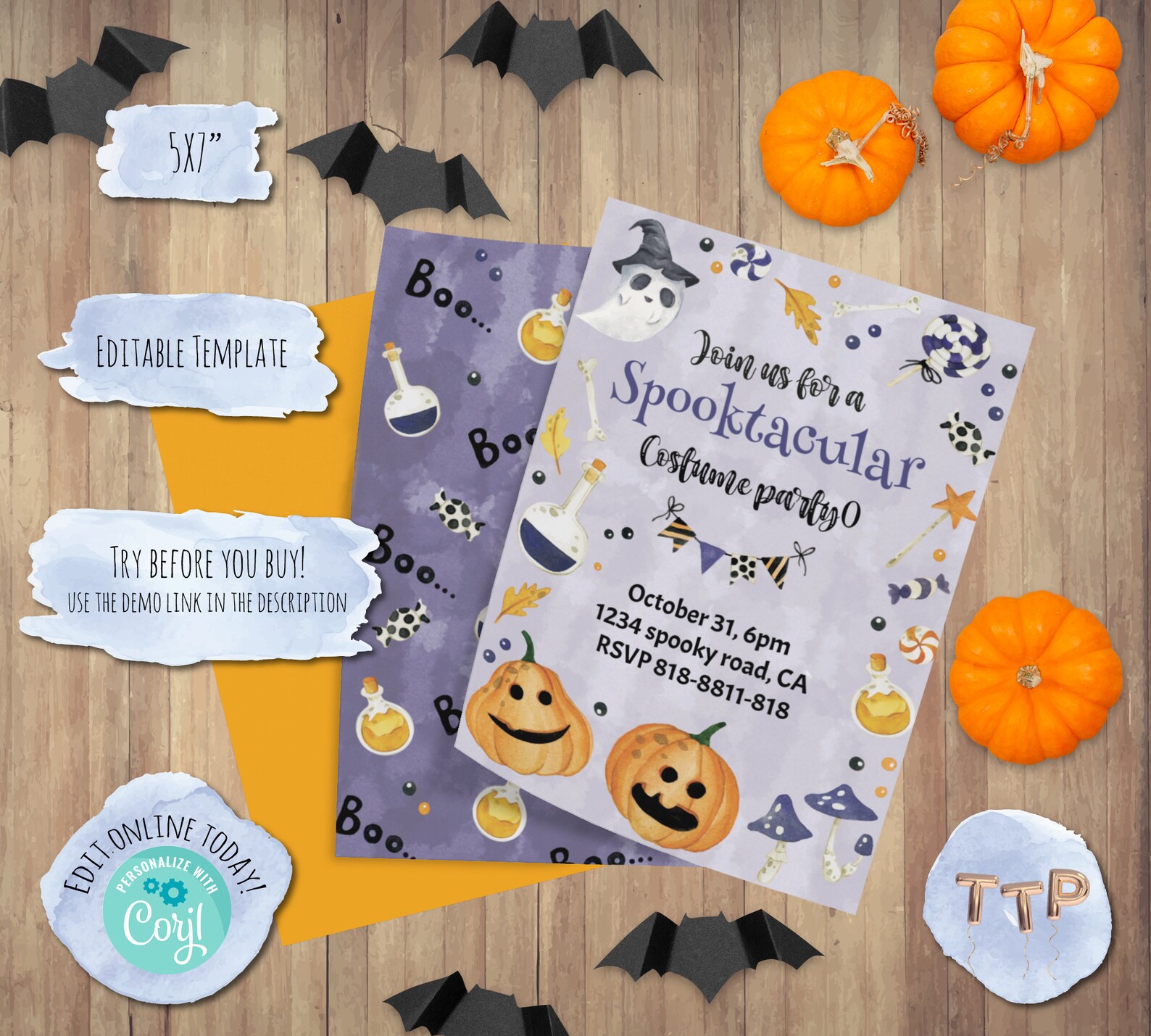 Editable Halloween Party Invitation Cute Kids Halloween Birthday Invite ...