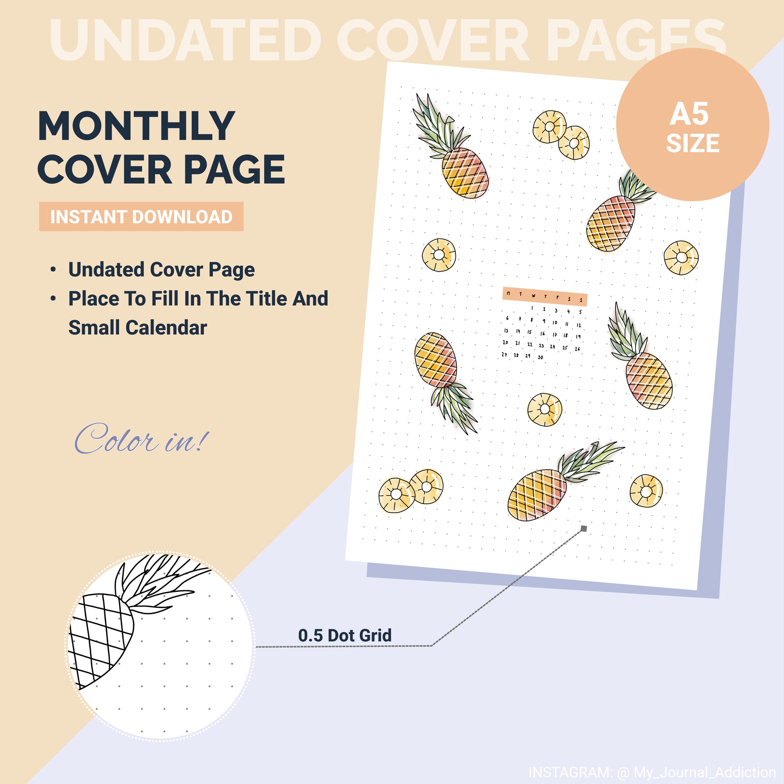 Digital Monthly Cover Pages Undated | FREE Monthly Titles | Dotted A5 ...