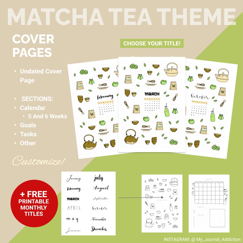 Undated Bullet Point Journal Printable Matcha Tea Theme - Etsy