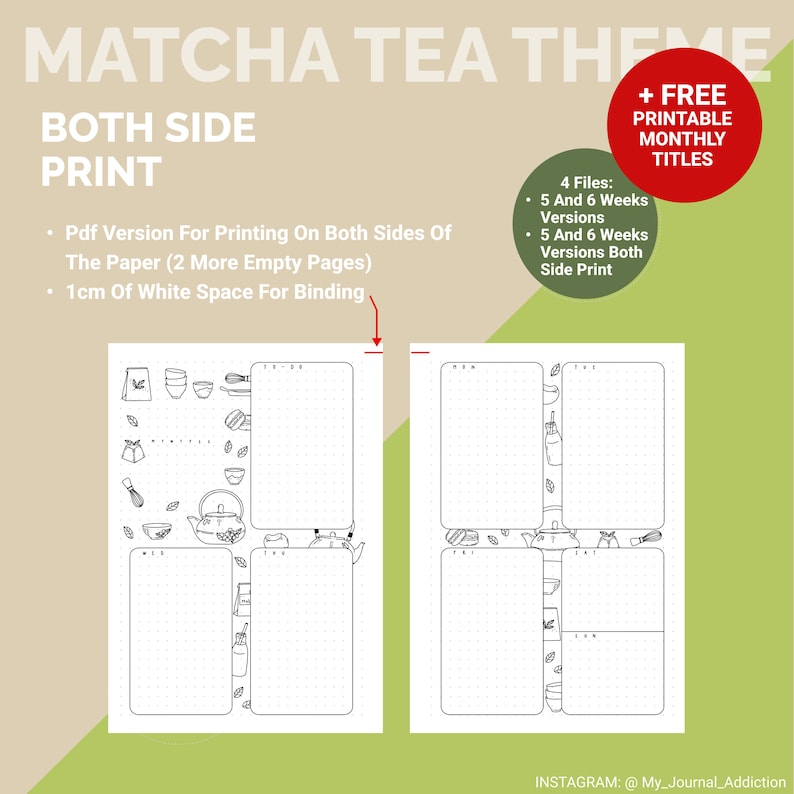 Undated Bullet Point Journal Printable Matcha Tea Theme - Etsy