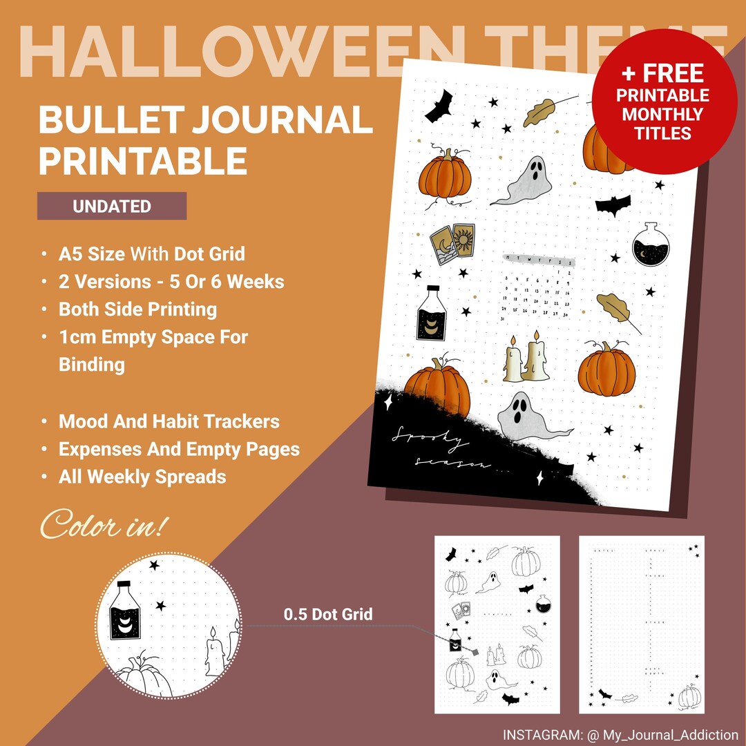 Undated Bullet Point Journal Printable | Halloween Theme | Dotted A5 ...