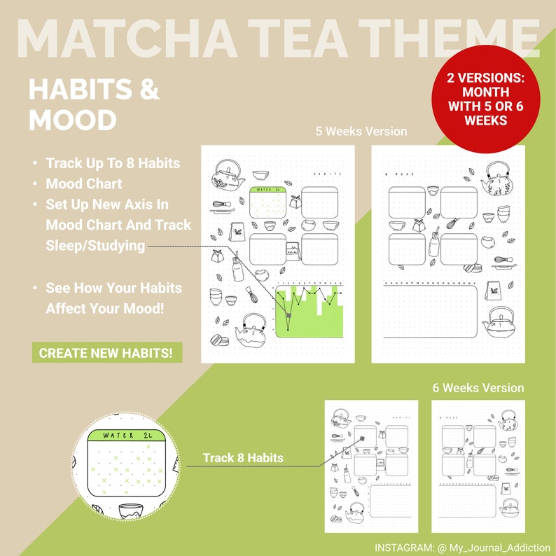 Undated Bullet Point Journal Printable Matcha Tea Theme - Etsy