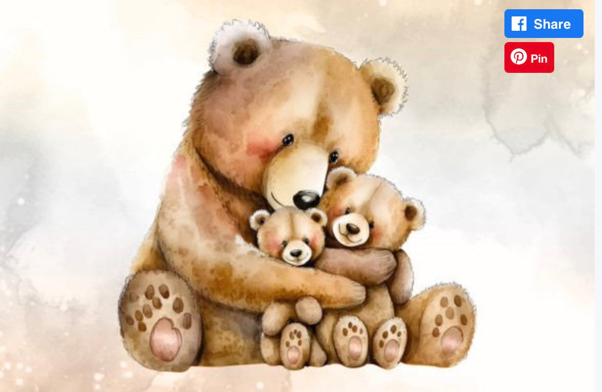 Mom and Baby Bear Watercolor Clipart Cute Teddy Bear Clipart - Etsy