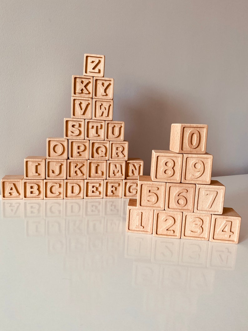 Wooden Alphabet Block Set, Wooden Number Blocks, Wood Letter Cubes ...