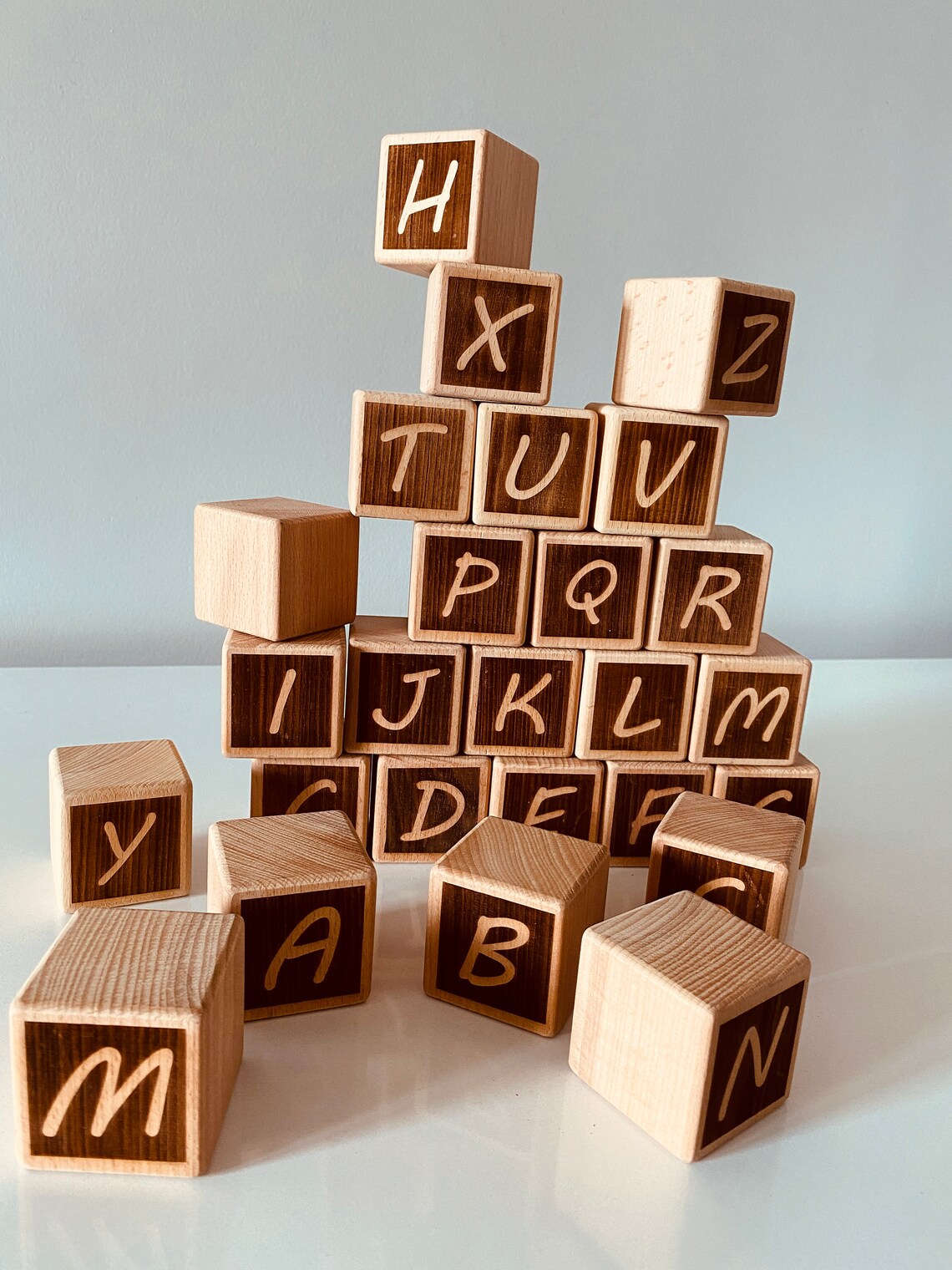 Wooden Alphabet Block Set, Alphabet Blocks, Wooden Abc Blocks, Wood ...
