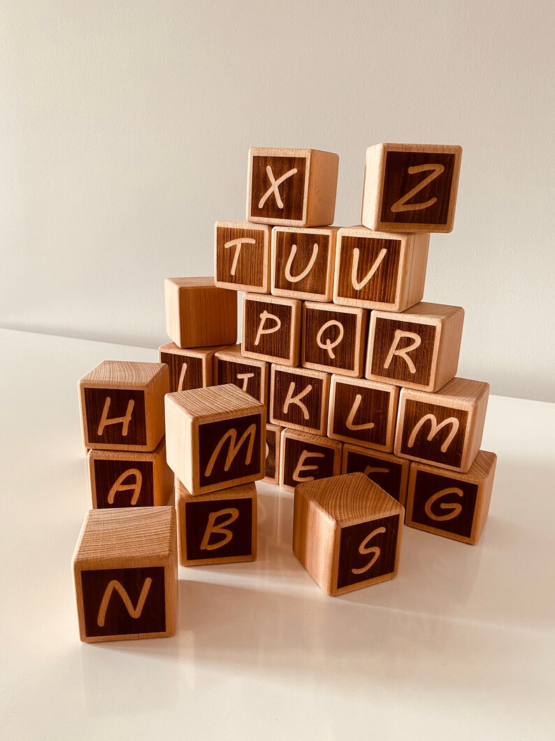 Wooden Alphabet Block Set, Alphabet Blocks, Wooden Abc Blocks, Wood ...