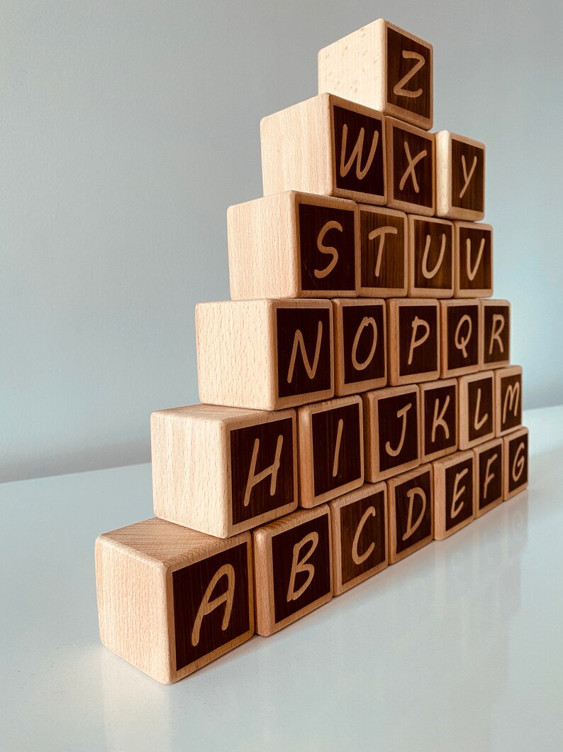 Wooden Alphabet Block Set, Alphabet Blocks, Wooden Abc Blocks, Wood ...