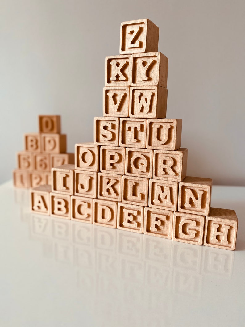 Wooden Alphabet Block Set, Wooden Number Blocks, Wood Letter Cubes ...
