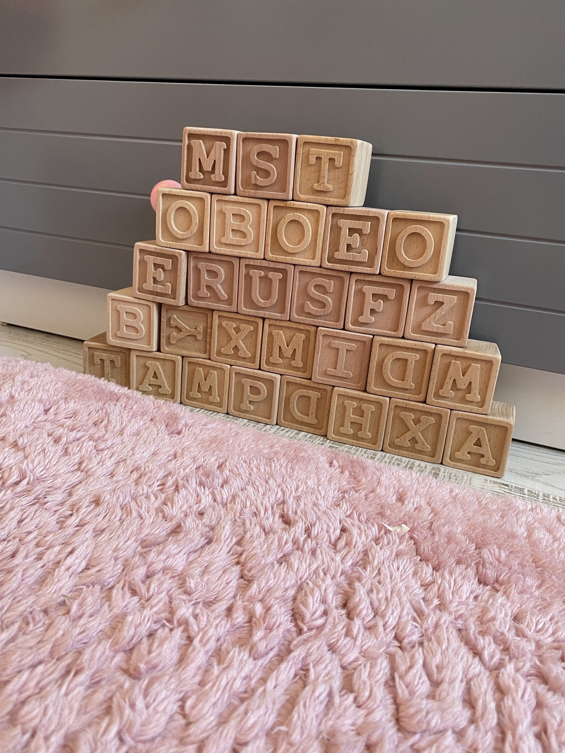 Wooden Alphabet Block Set, Wooden Abc Blocks, Wood Letter Cubes, Wooden ...