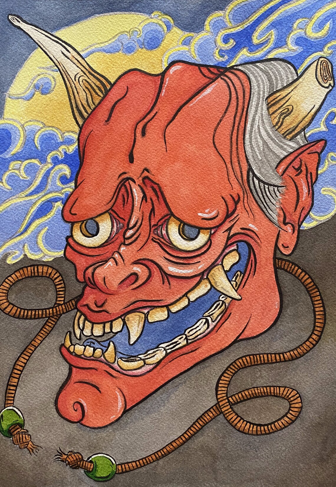 Japanese Style Hannya Mask - Original Watercolor Painting - Etsy