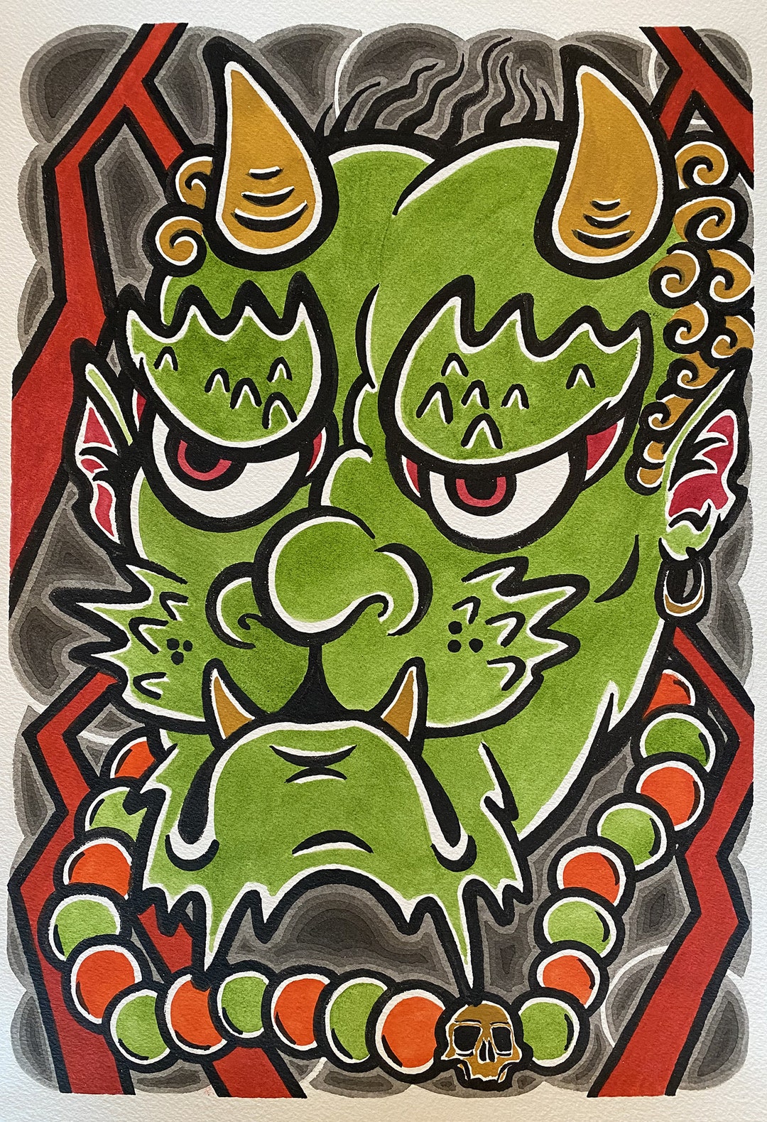Japanese Oni Original Watercolor - Etsy