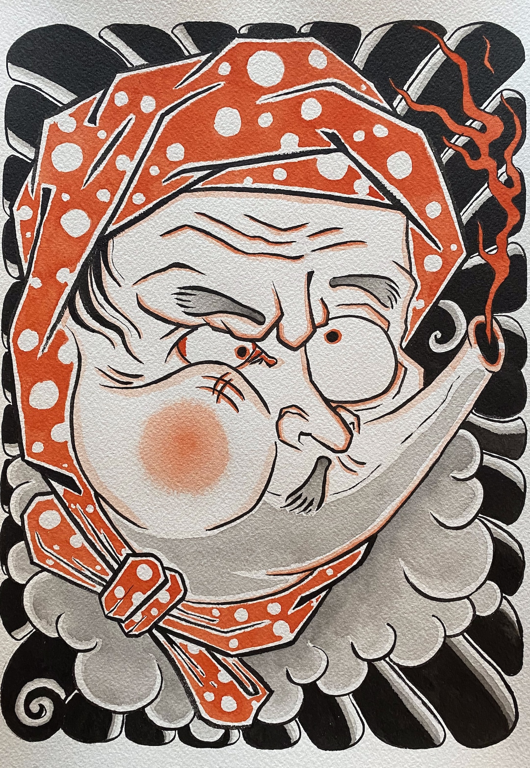 Japanese Style Hyottoko - Original Watercolor Painting - Etsy