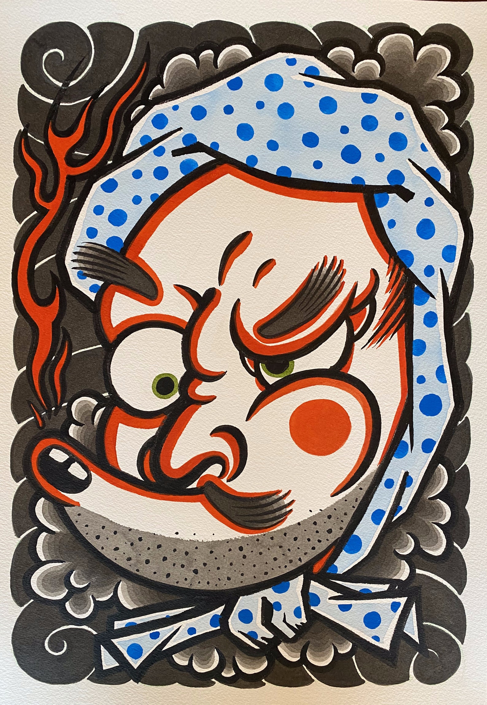 Japanese Style Hyottoko Original Watercolor - Etsy