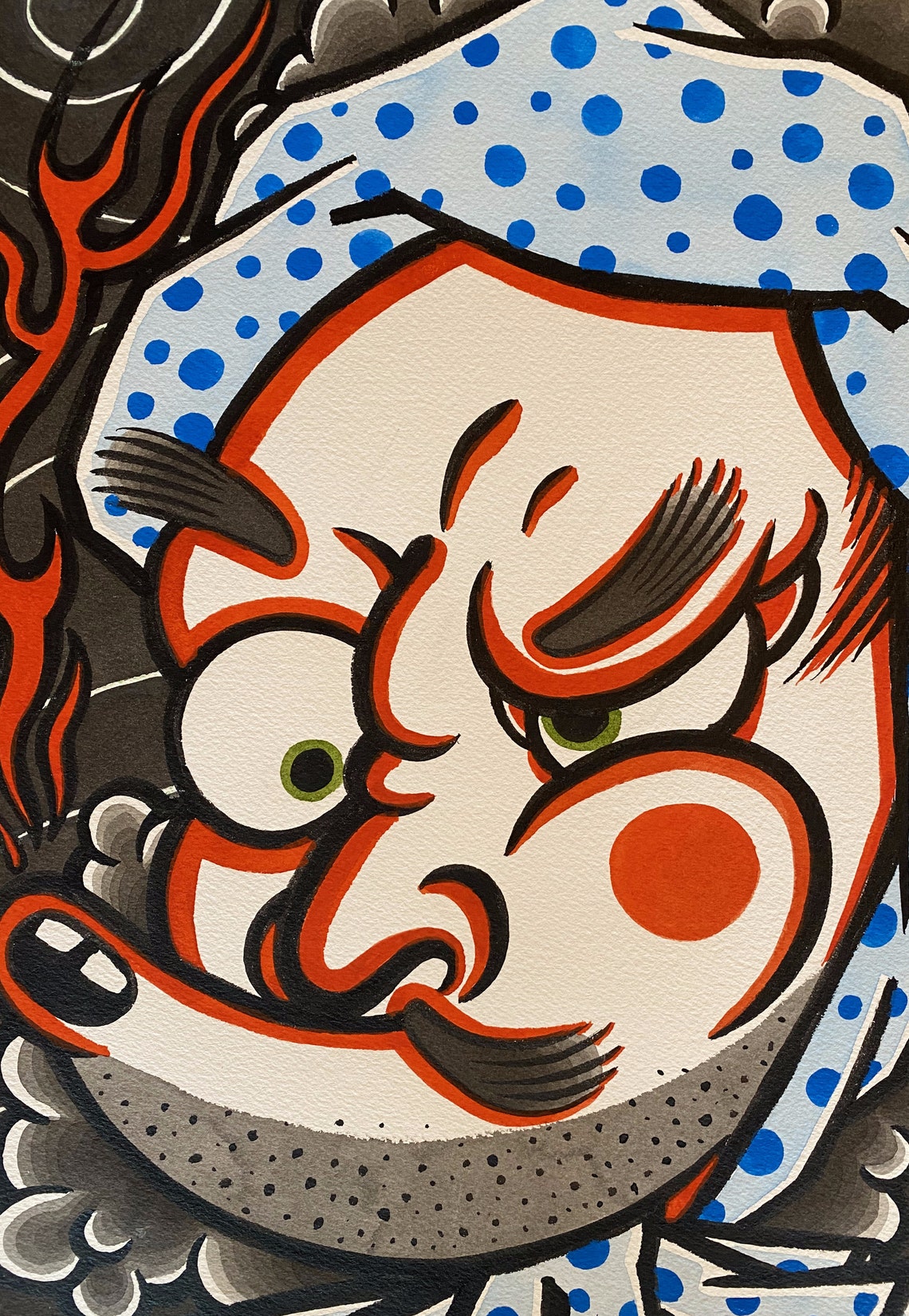 Japanese Style Hyottoko Original Watercolor - Etsy