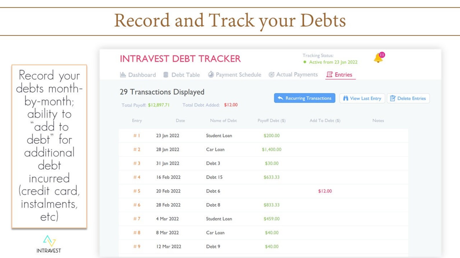 Debt Tracker & Dashboard dynamic Dashboard, Payment Tracking ...