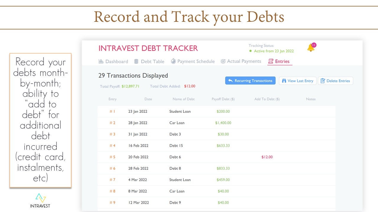 Debt Tracker & Dashboard dynamic Dashboard, Payment Tracking ...