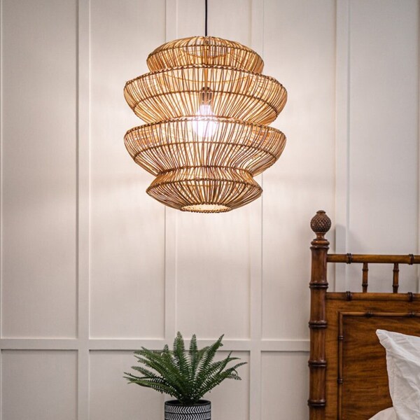 Large Rattan Light - Etsy