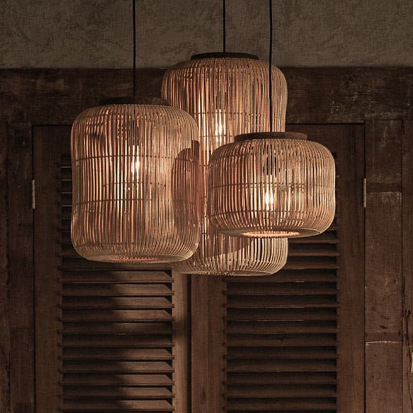 Round Rattan Lampshade, Woven Rattan Pendant Light, Rattan Light ...