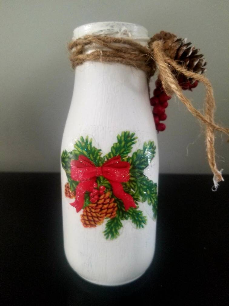 Christmas Milk Bottle Vase Hand Painted With Decals - Etsy