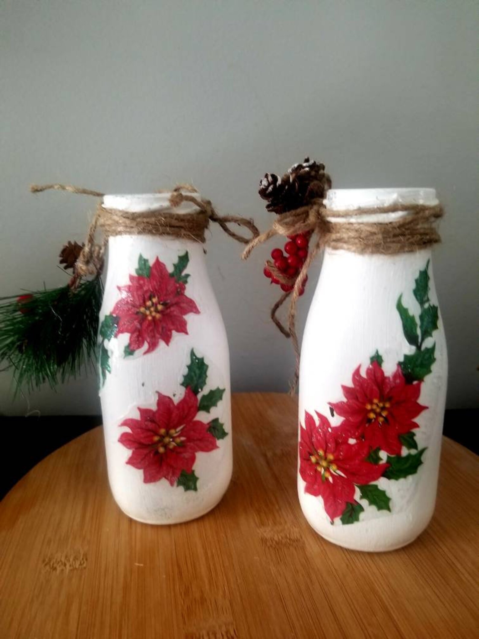 Christmas Milk Bottle Vase Hand Painted With Decals - Etsy