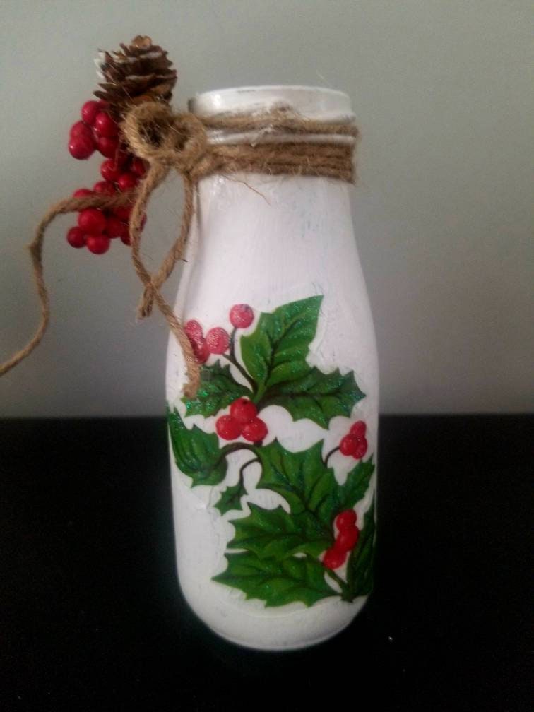 Christmas Milk Bottle Vase Hand Painted With Decals - Etsy