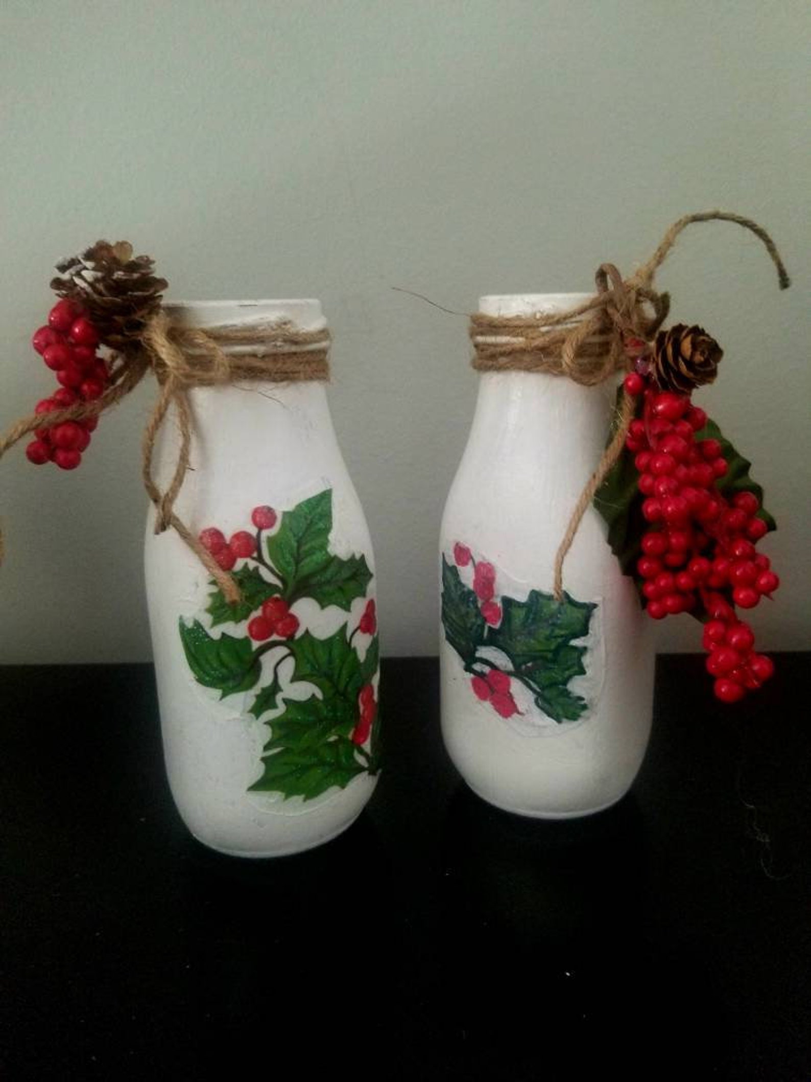 Christmas Milk Bottle Vase Hand Painted With Decals - Etsy