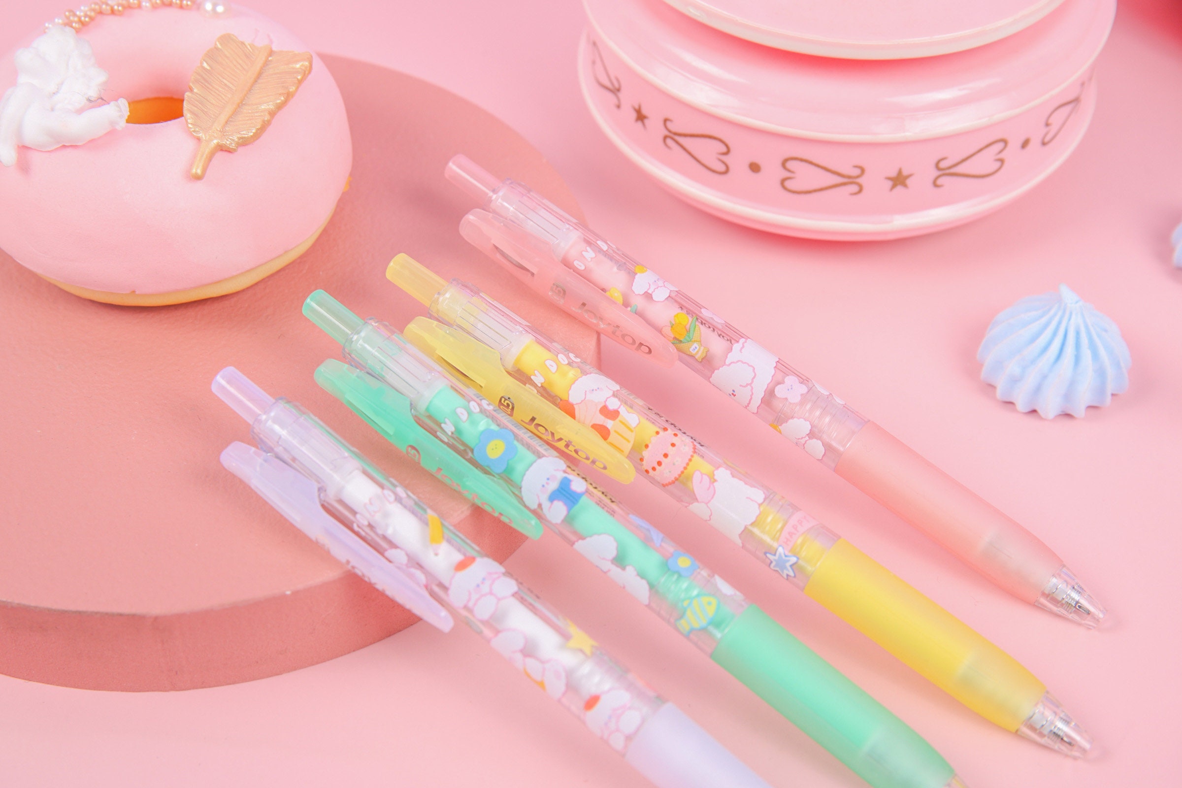0.5mm Micro Point Black Ink Gel Pen - Pink Peach Gel Pen - Cute Cotton ...