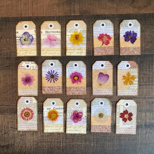 Set of 15 Collaged Floral Script Writing Tags Junk Journals Gift Tags ...