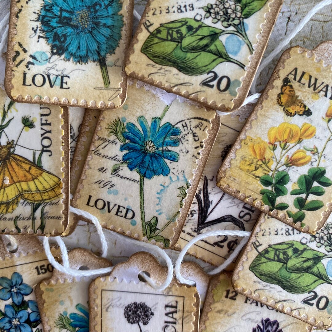 Small Floral Tags With String Gift Tags Birthday Tags Junk Journal Tags ...
