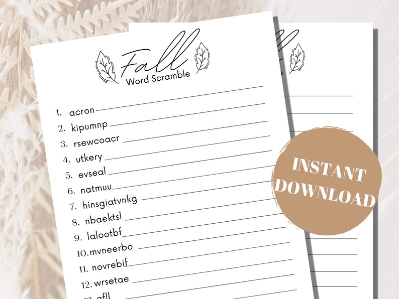 Fall Word Scramble Printable Printable for Fall Printable - Etsy