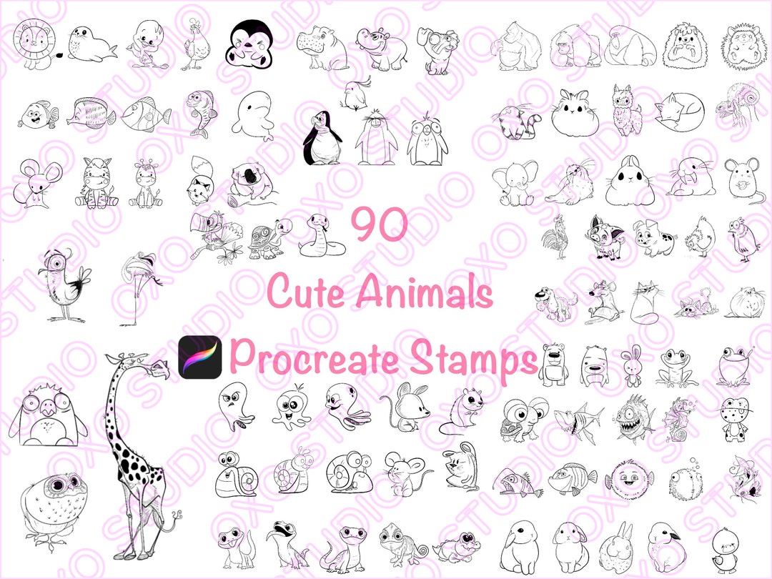 90 Cute Animals Procreate Stamps Adorable Animal Stamps - Etsy