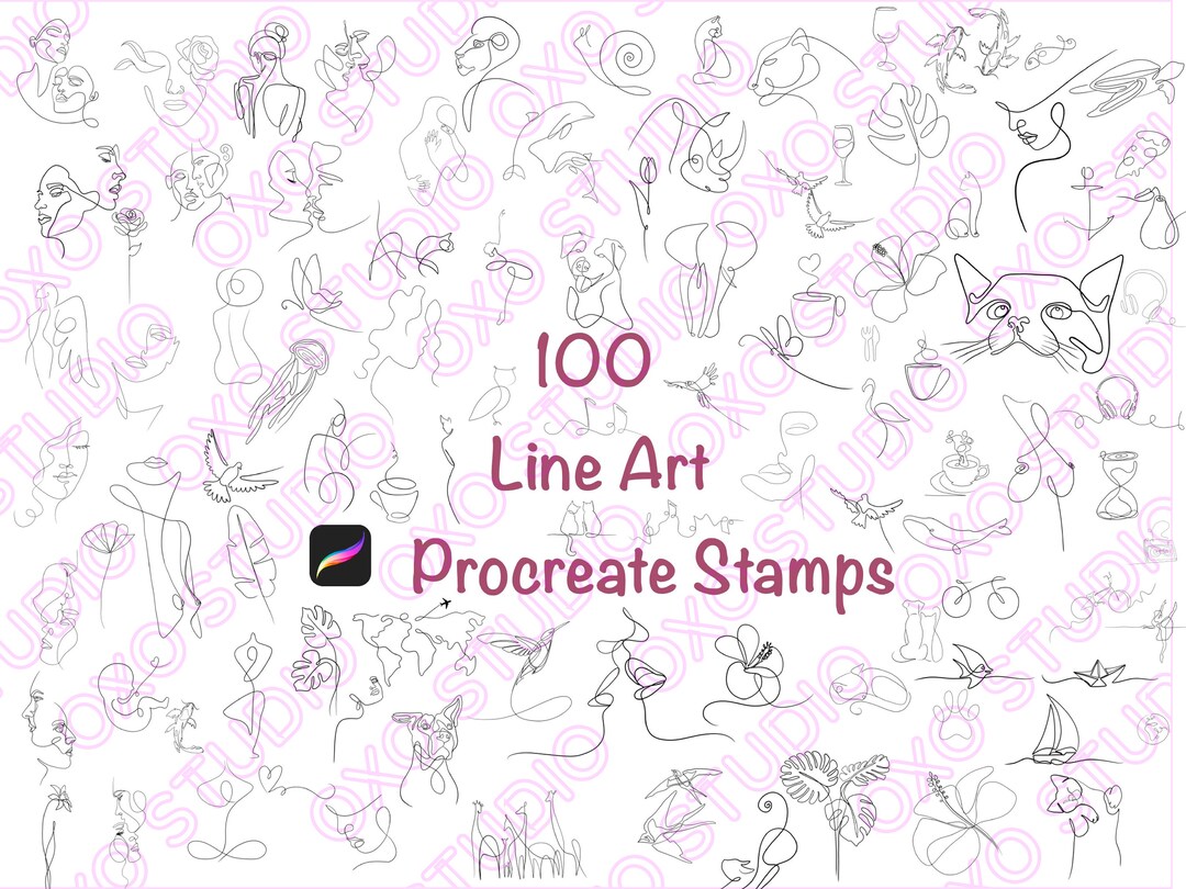 100 Line Art Procreate Stamps: Doodle Sketch Vector Stamps (digital ...