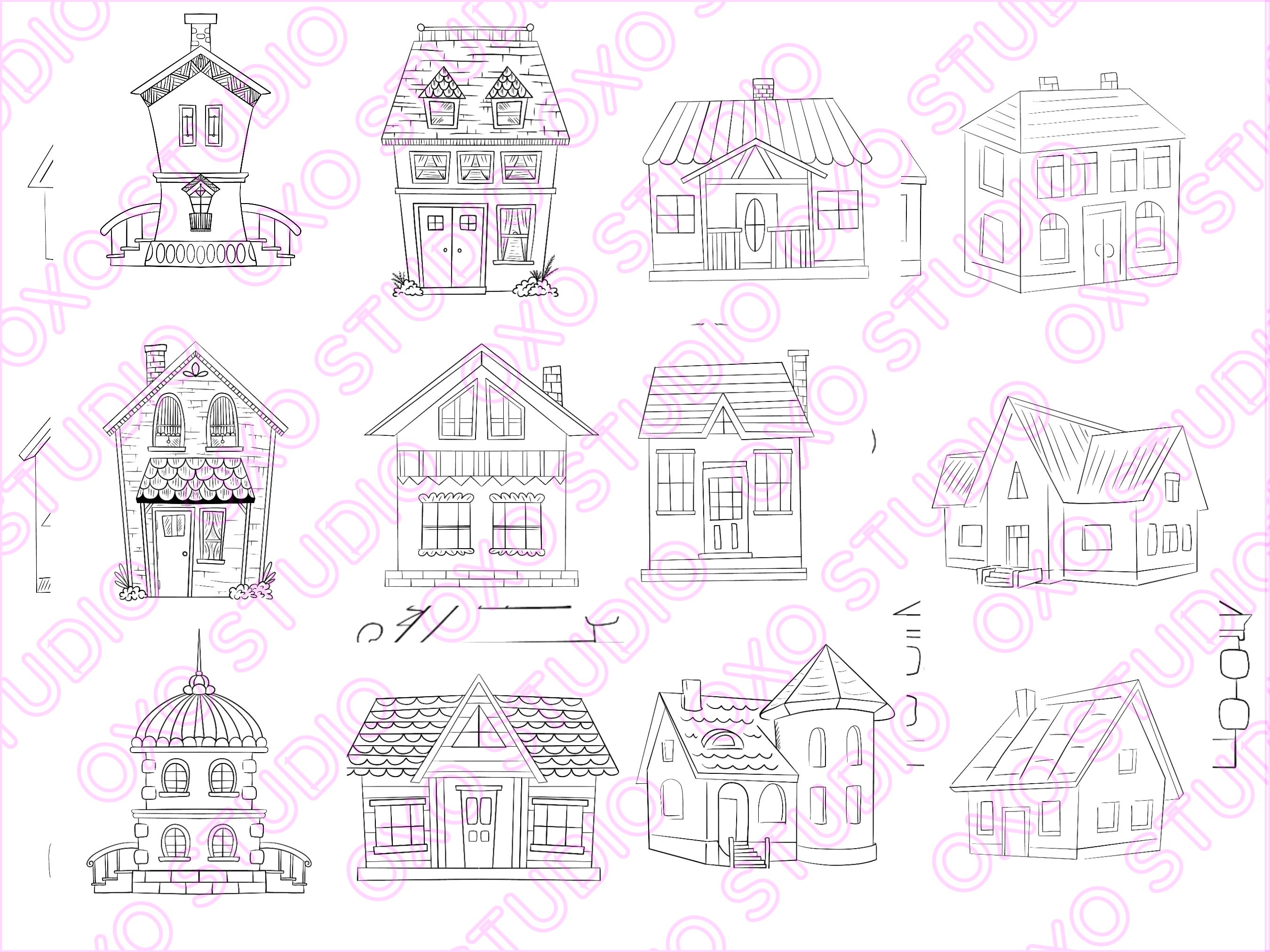 55 House Doodle Procreate Stamps, Interior Stamps, Architecture Stamps ...