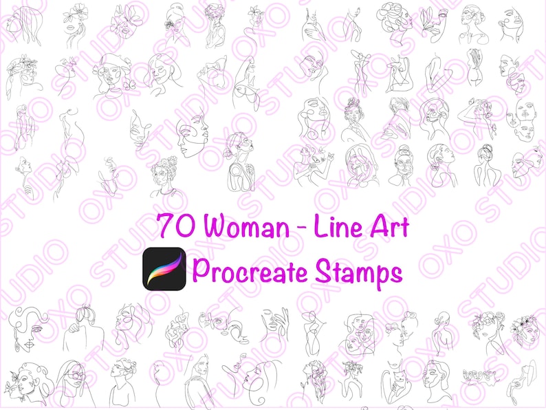 70 Woman Line Art Procreate Stamps: Abstract Portrait Silhouettes ...