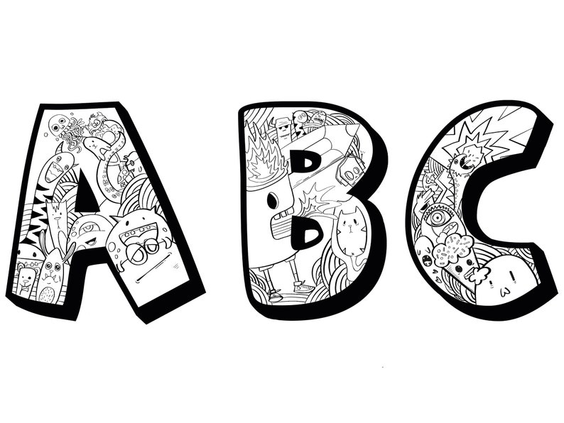 Doodle Letters Alphabet | Cute Little Monsters Coloring Pages | Hand ...