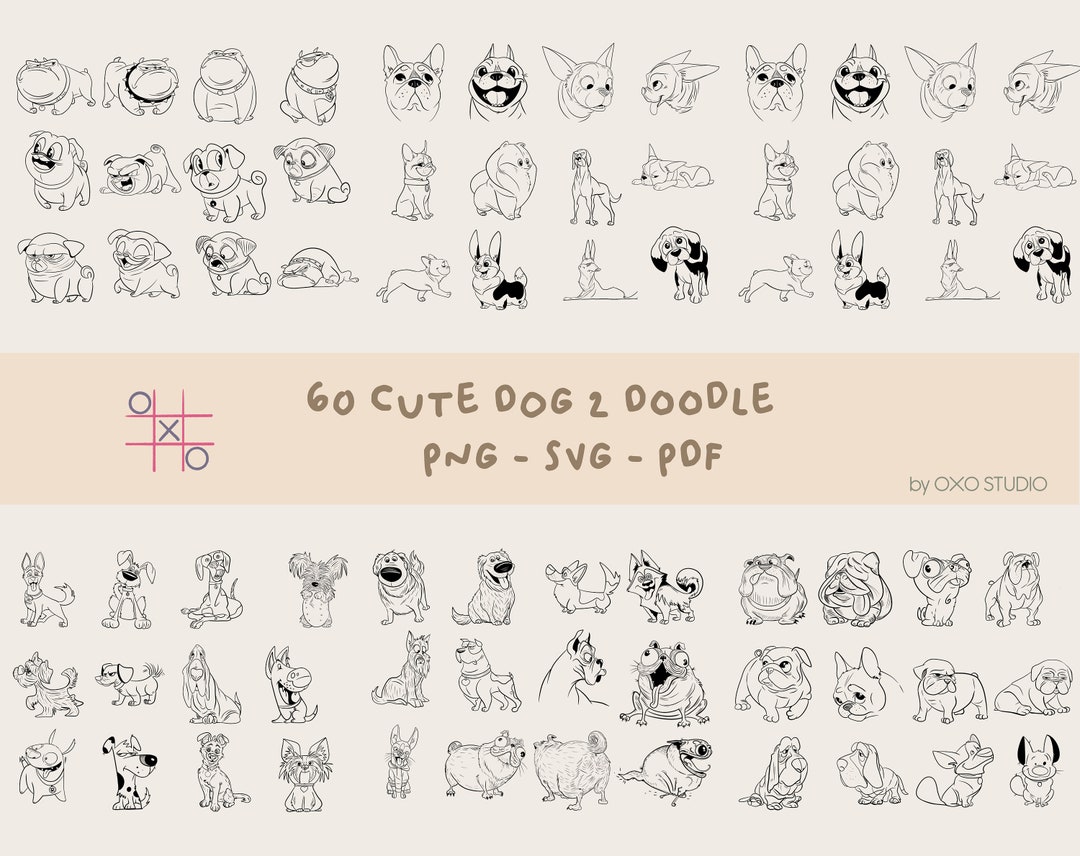 60 Cute Dog Doodles, Vectors SVG - PNG - PDF (digital Download) - Etsy